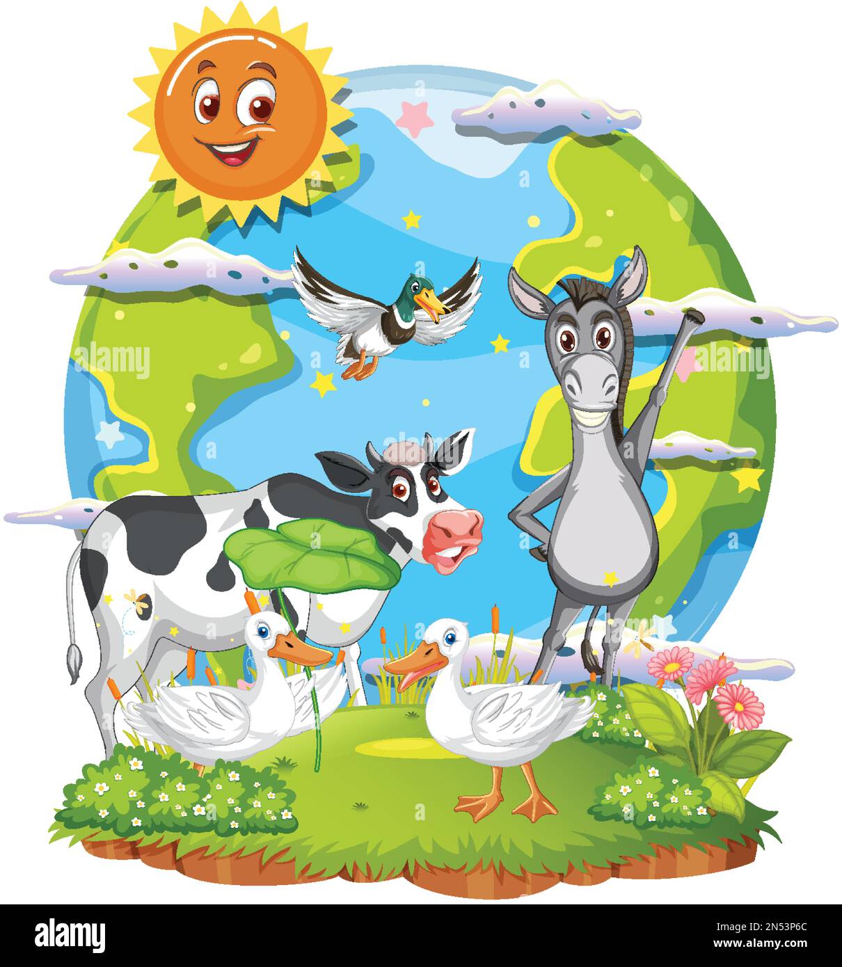 Animals on the planet earth illustration Stock Vector Image & Art - Alamy