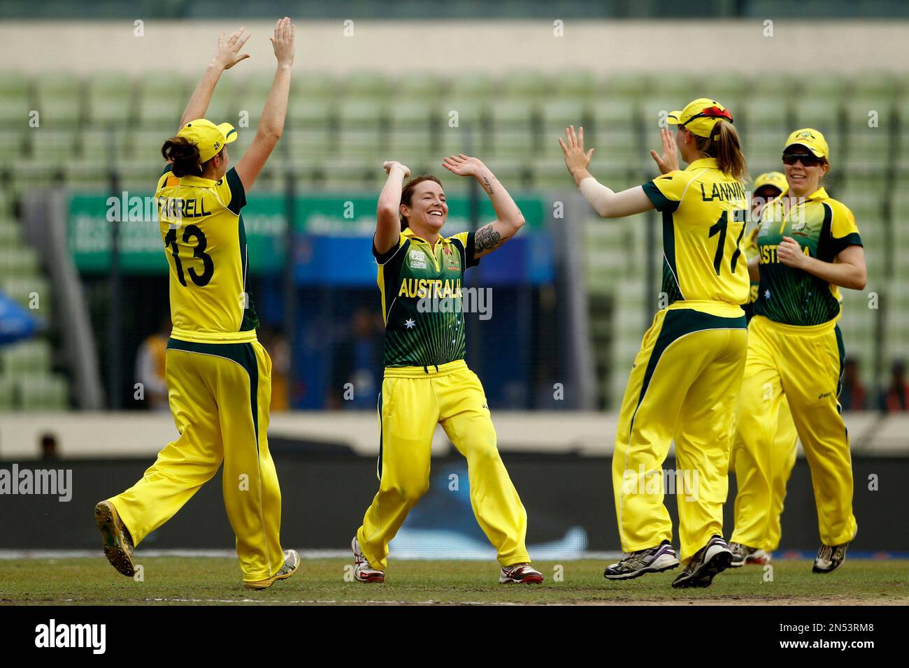 Australia's Sarah Coyte, second left, celebrates with her teammates the ...