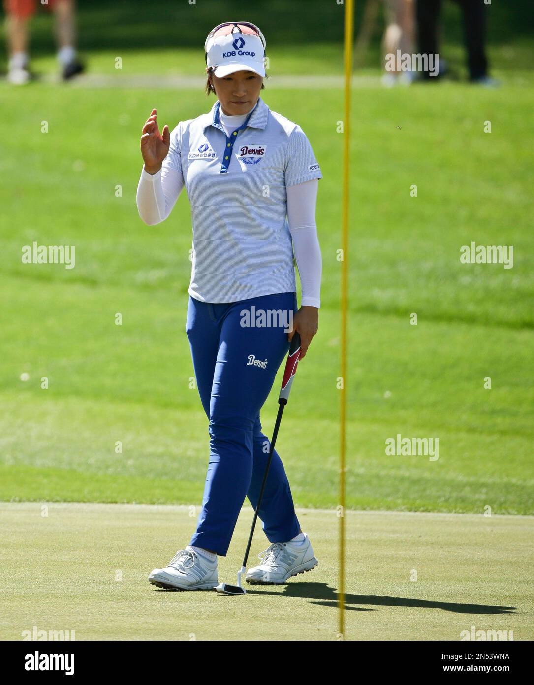 Se Ri Pak, of South Korea, waves after a birdie on the fourth hole ...