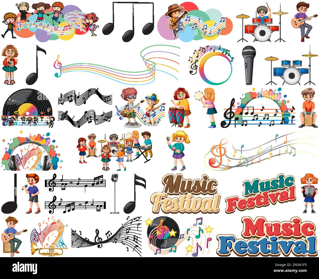 Kids musical instruments and music symbols set illustration Stock ...
