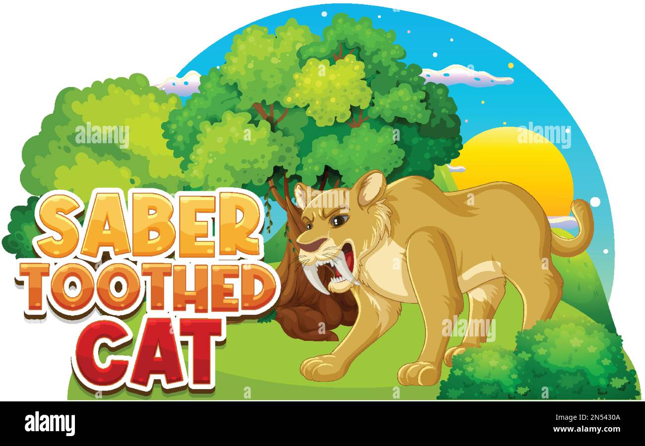 Saber toothed cat in nature illustration Stock Vector Image & Art - Alamy