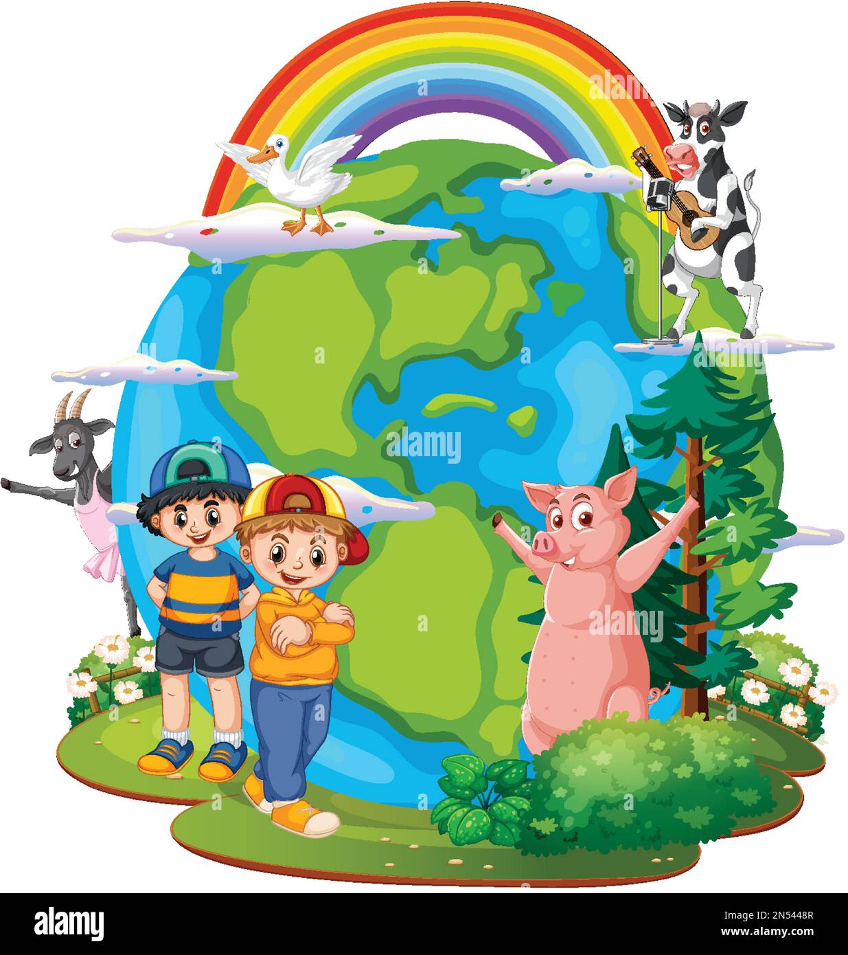 Earth planet with cartoon characters illustration Stock Vector Image ...
