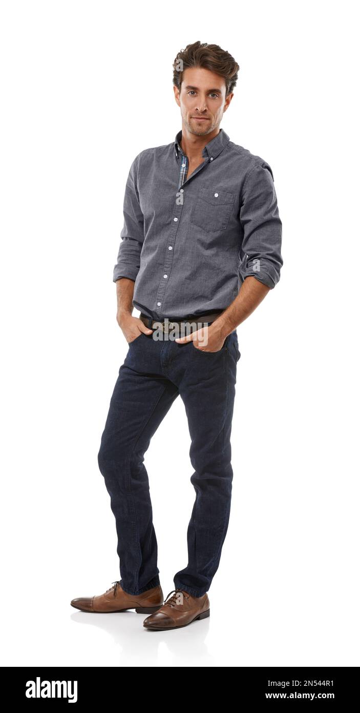 Hes cool and casual. Full-length portrait of a handsome young man ...