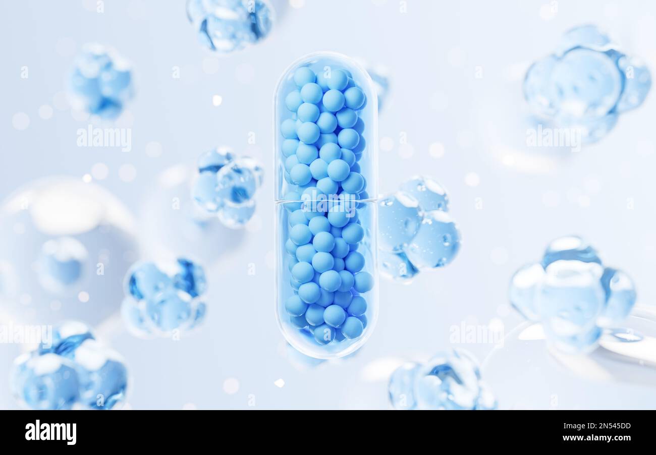 Medical capsule with biomedical concept, 3d rendering. Digital drawing ...