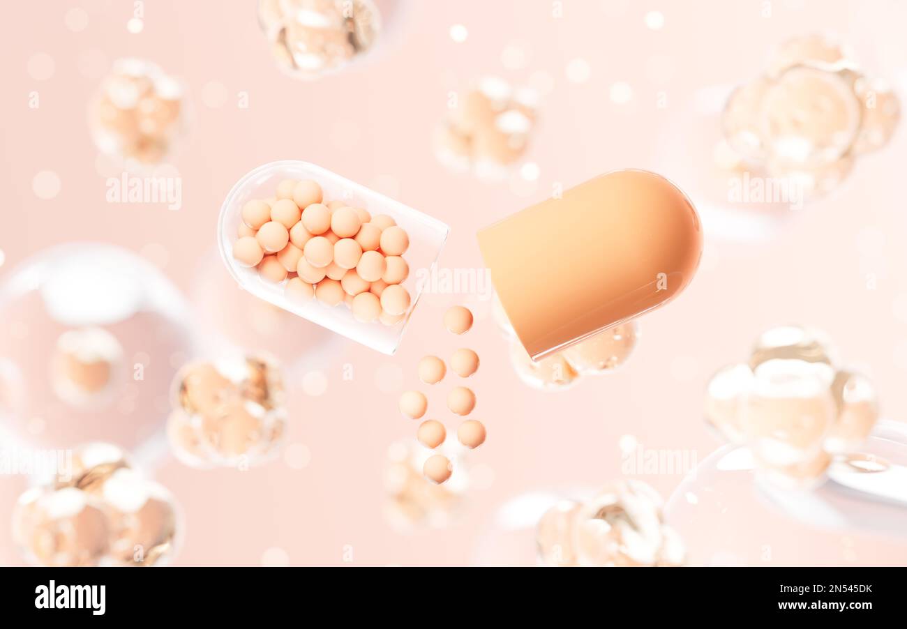 Medical capsule with biomedical concept, 3d rendering. Digital drawing ...