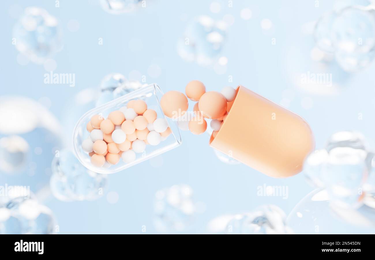 Medical capsule with biomedical concept, 3d rendering. Digital drawing ...