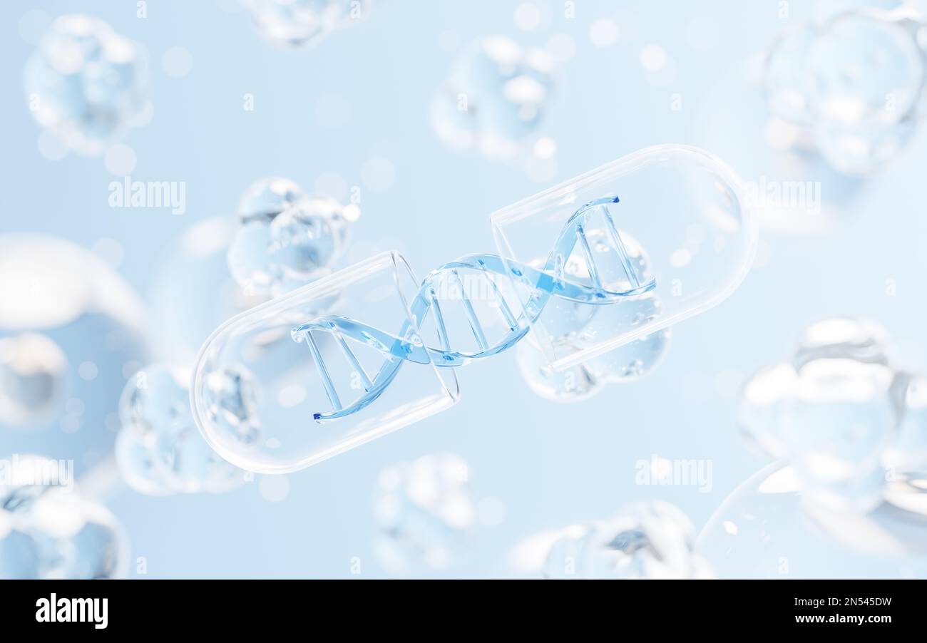 Medical capsule with biomedical concept, 3d rendering. Digital drawing ...