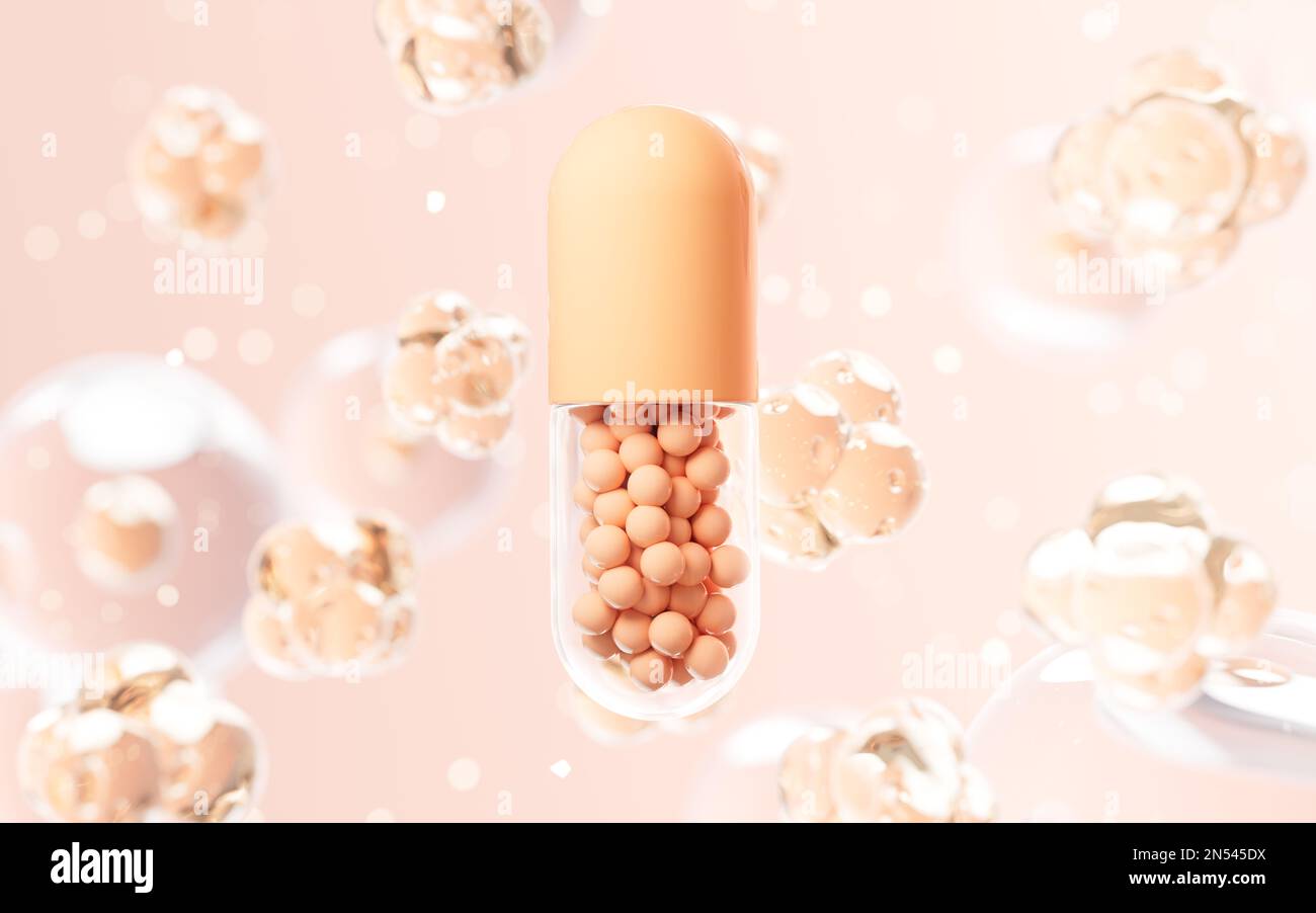 Medical capsule with biomedical concept, 3d rendering. Digital drawing ...