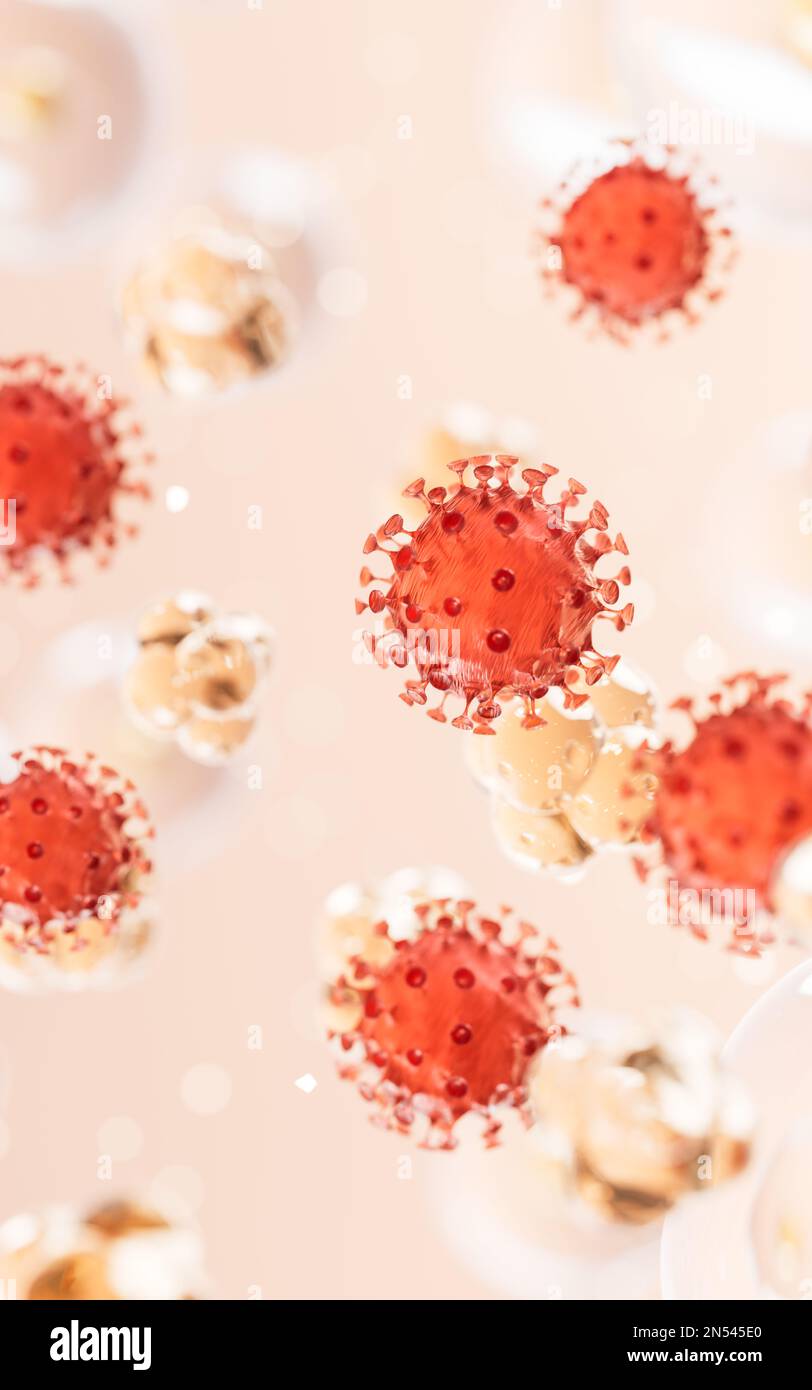 Transparent virus with microscopic background, 3d rendering. Digital ...