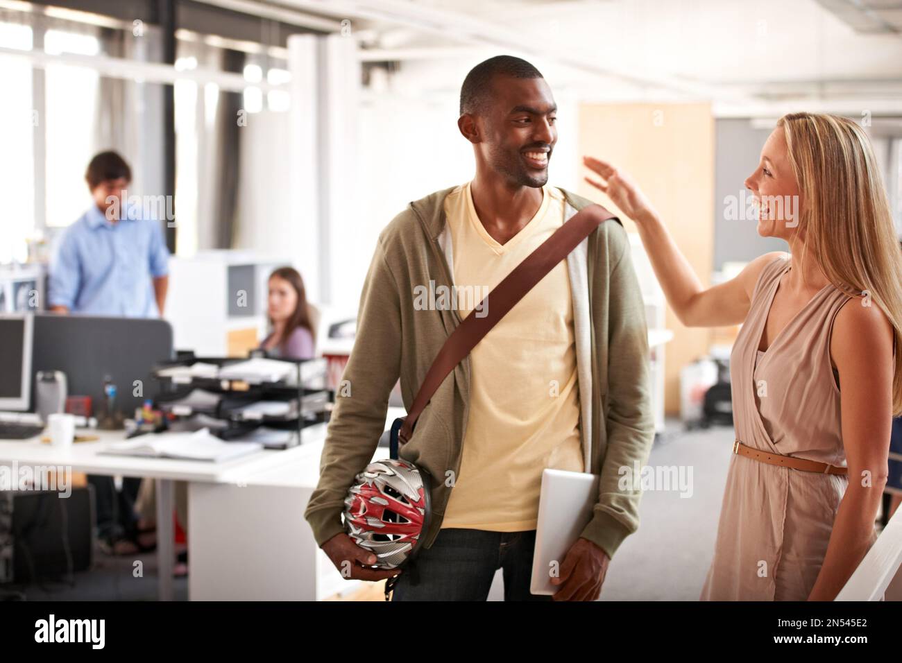 Getting commended for some good work. Two friendly business colleagues ...