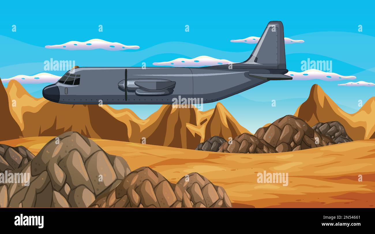 Military aircraft with outdoor scene background illustration Stock ...