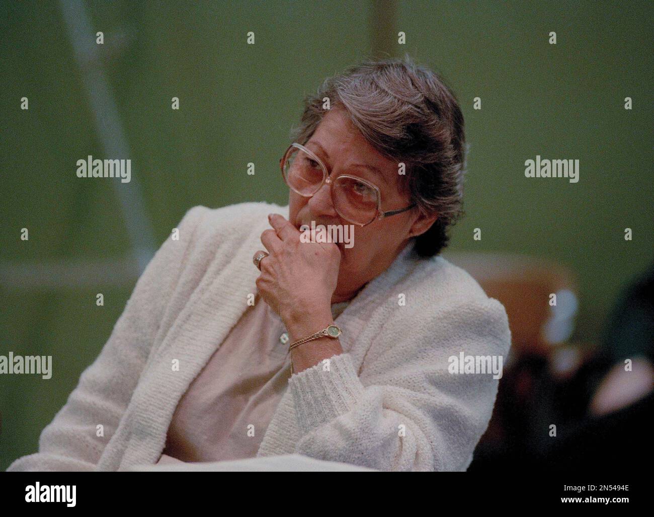 Mary Stiles bites a fingernail as she listens to testimony in ...