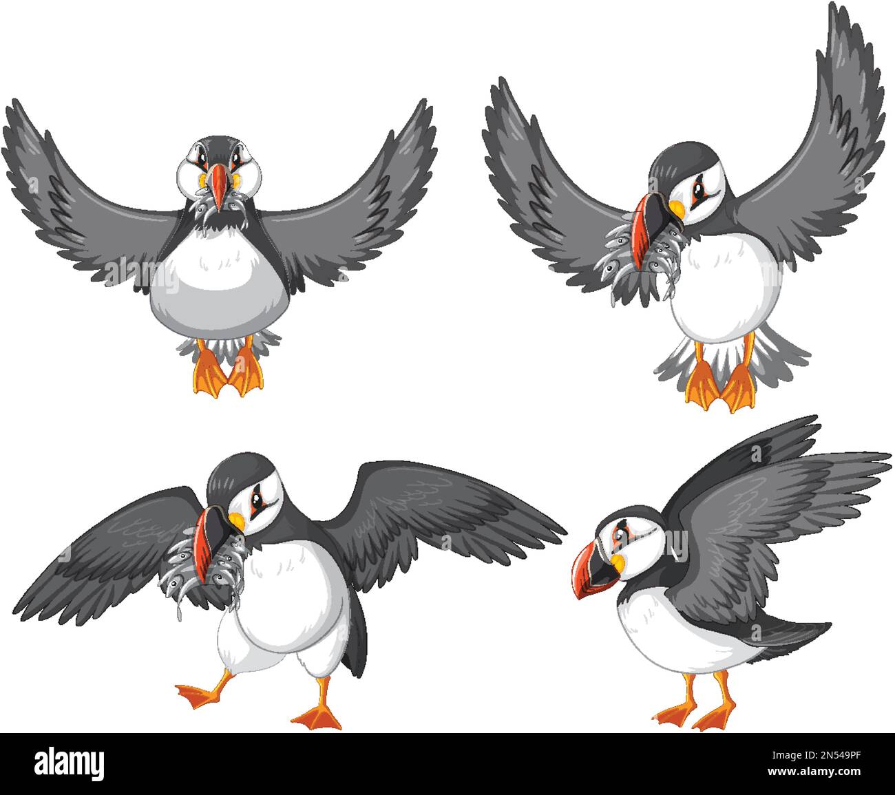 Set of puffin bird cartoon character in different poses illustration ...
