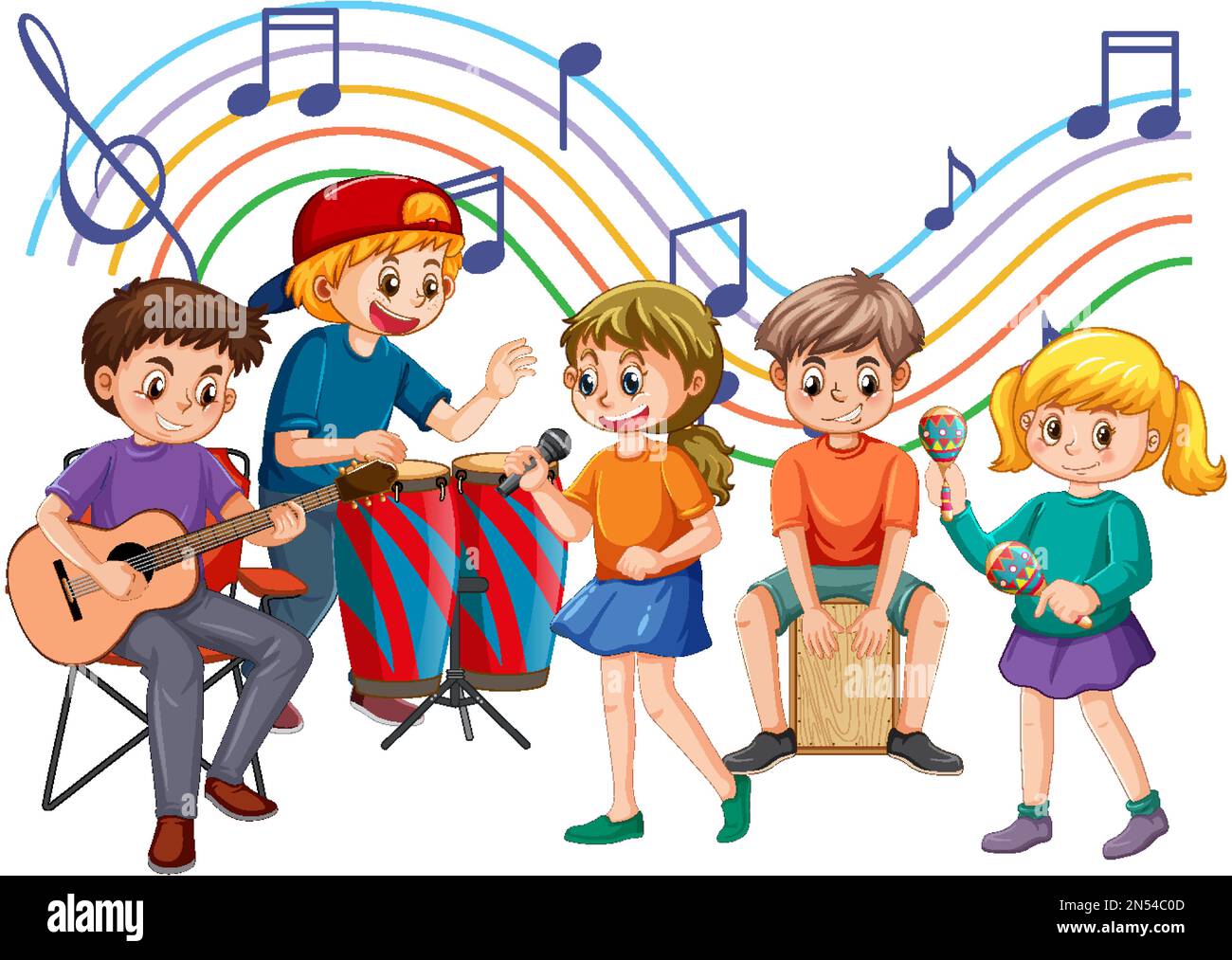 Happy kids playing musical instruments illustration Stock Vector Image ...