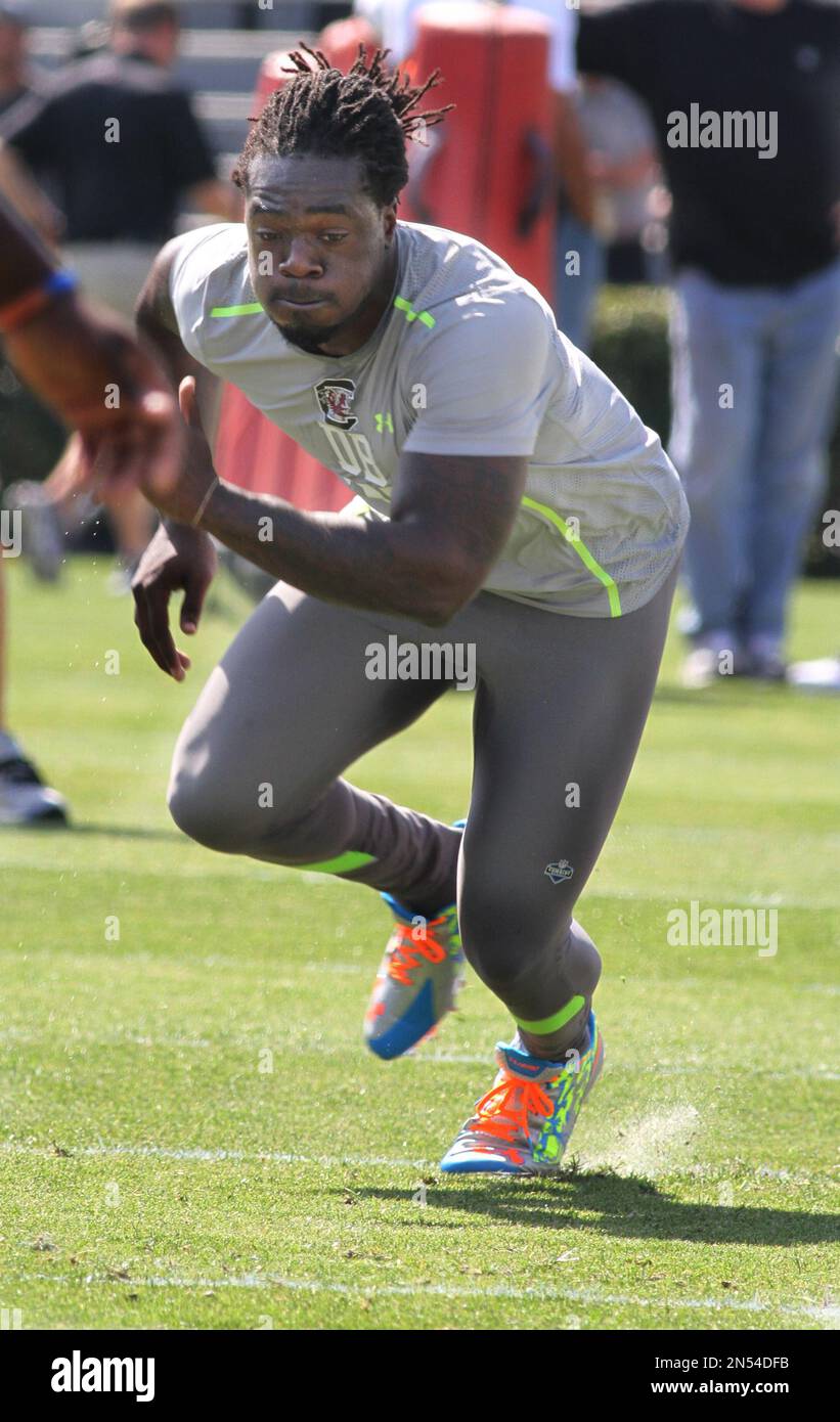 South Carolina cornerback Victor Hampton competes in a drillfor NFL ...