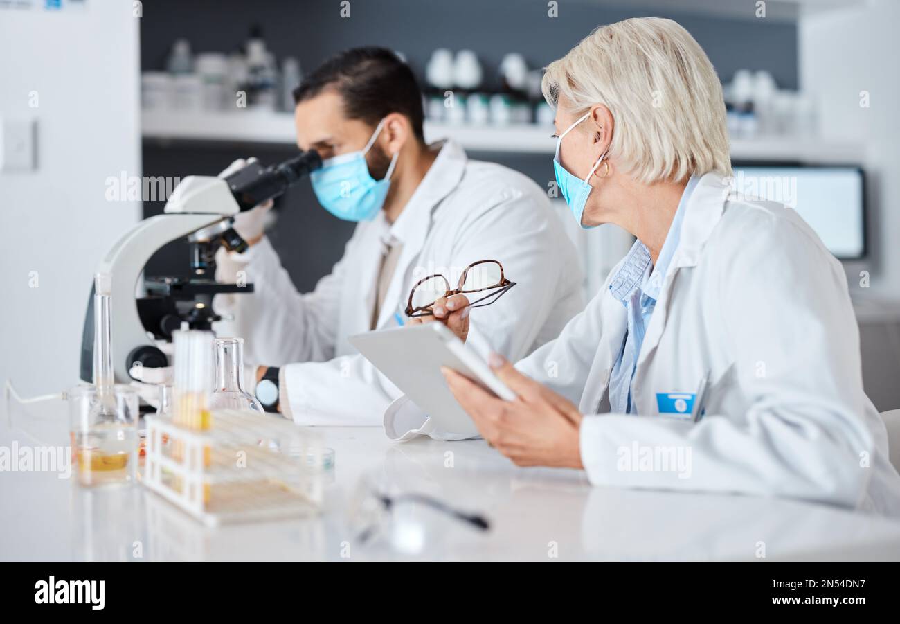 Scientist teamwork, lab and covid 19 vaccine research for pharma ...