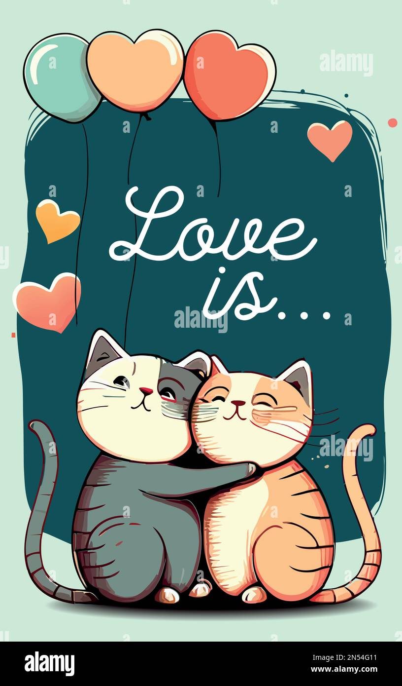 Illustration of cartoon Cats couple in valentine day. Love, love story ...
