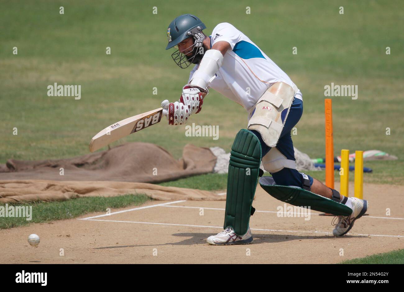 South Africa's Hashim Amla bats during a training session ahead of ...