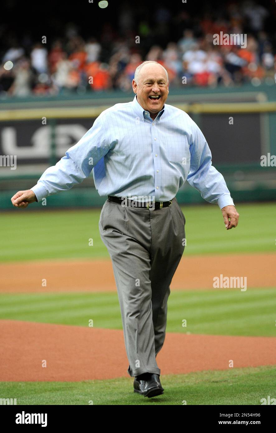 Hall-of-Fame pitcher and former Houston Astro Nolan Ryan reacts to a ...