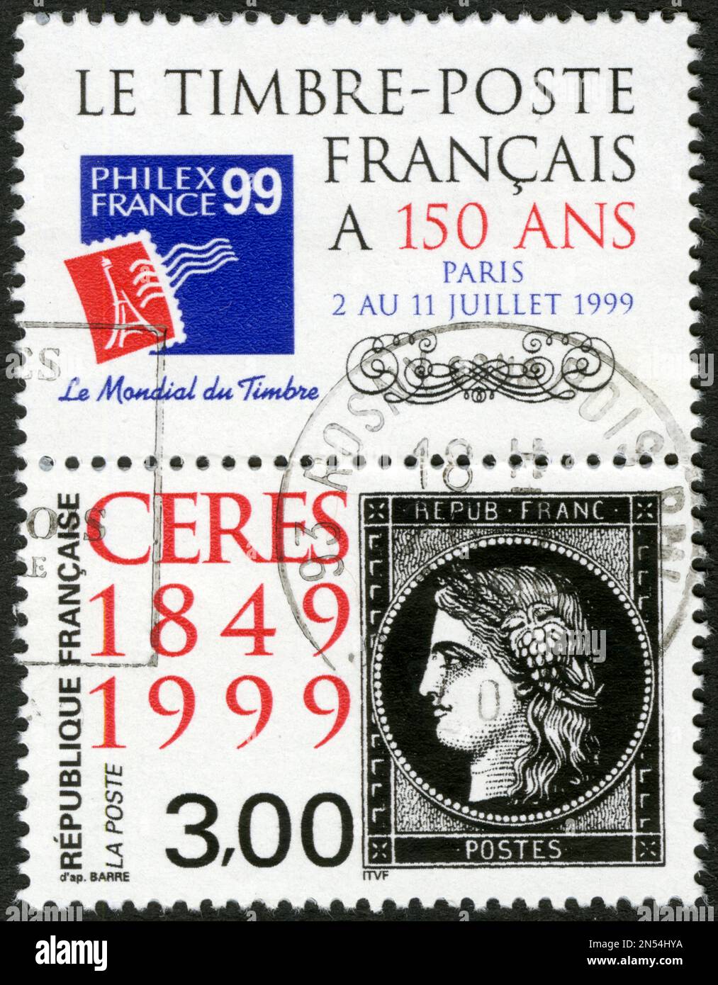 TIMBRE OBLITÉRÉ LE TIMBRE-POSTE FRANÇAIS A 150 ANS PARIS 2 AU 11 ...