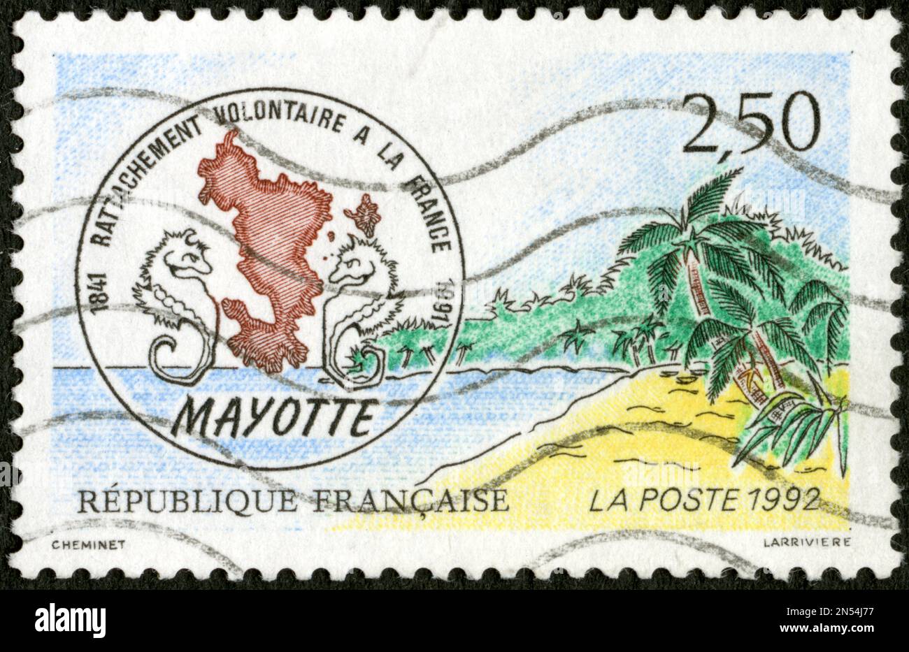 TIMBRE OBLITÉRÉ MAYOTTE 1841 RATTACHEMENT VOLONTAIRE À LA FRANCE 1991 ...