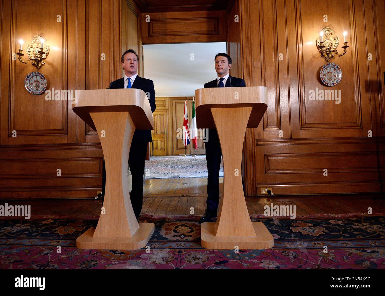 Britain's Prime Minister David Cameron, left, and Italian Prime ...