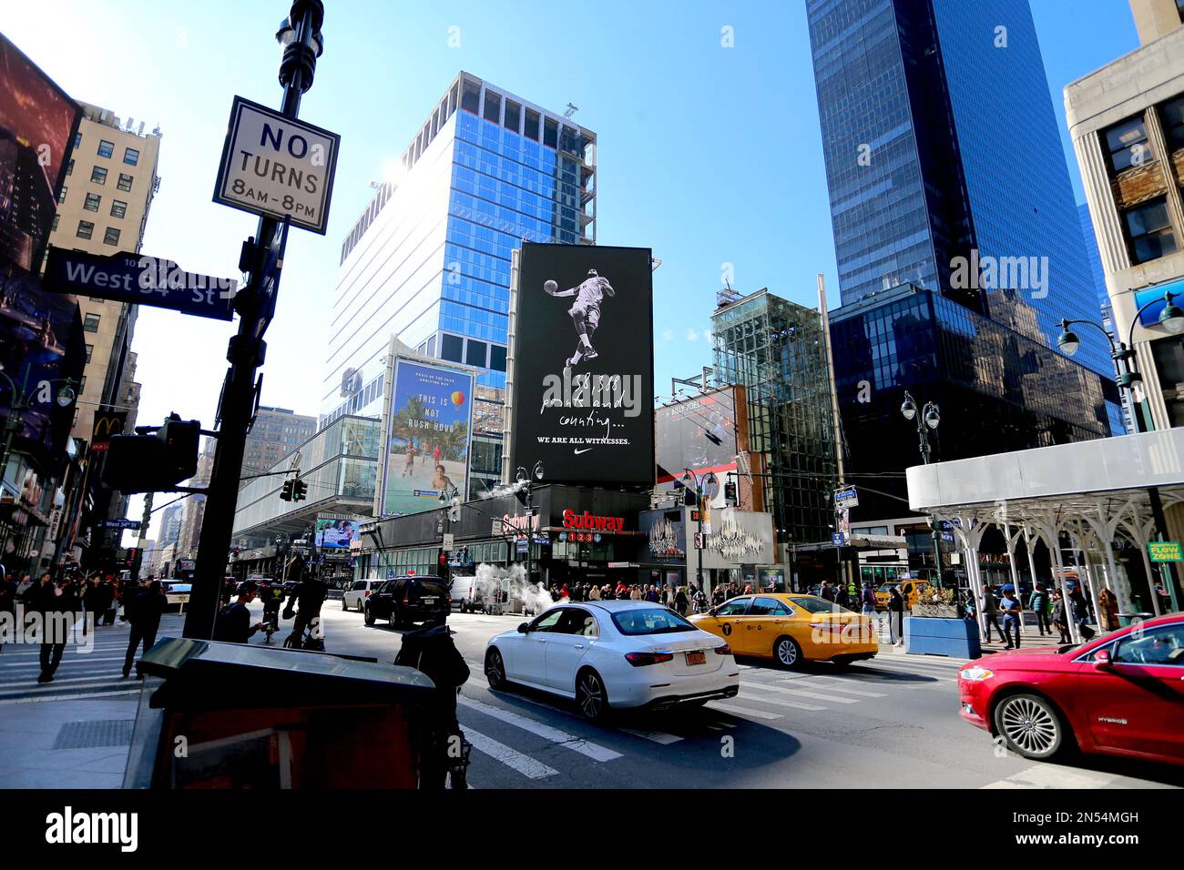 Basketball superstar LeBron James on Nike advertising billboard in ...