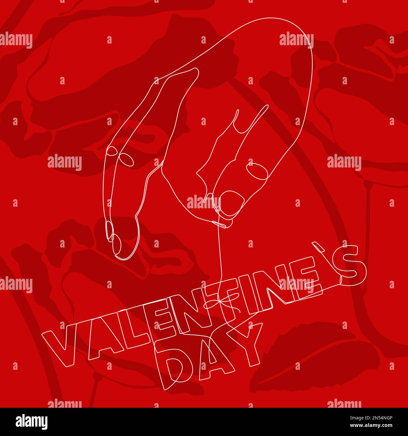 One Continuous Line Of Hand Holding A String With Valentines Day Word Thin Line Illustration