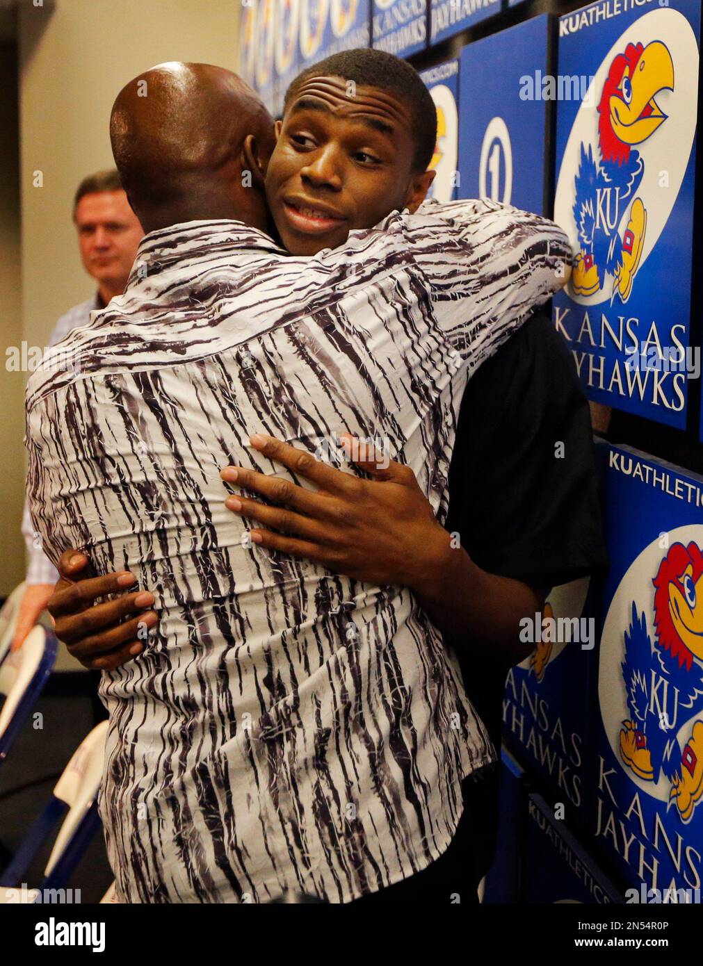 Kansas freshman NCAA college basketball player Andrew Wiggins, right ...