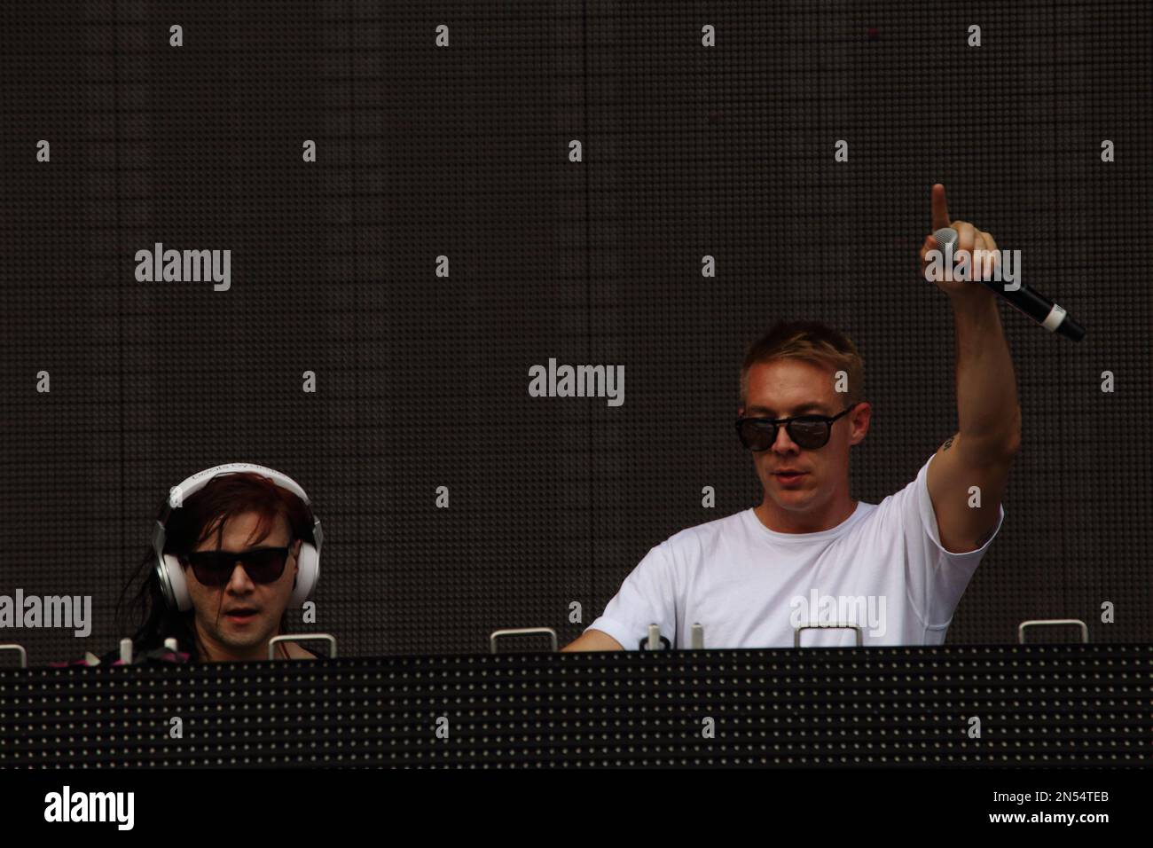 Skrillex (L) and Diplo of Jack U performs at the Ultra Music Festival ...