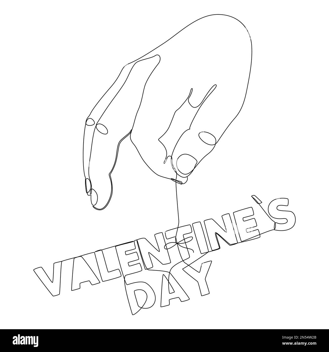 One Continuous Line Of Hand Holding A String With Valentines Day Word
