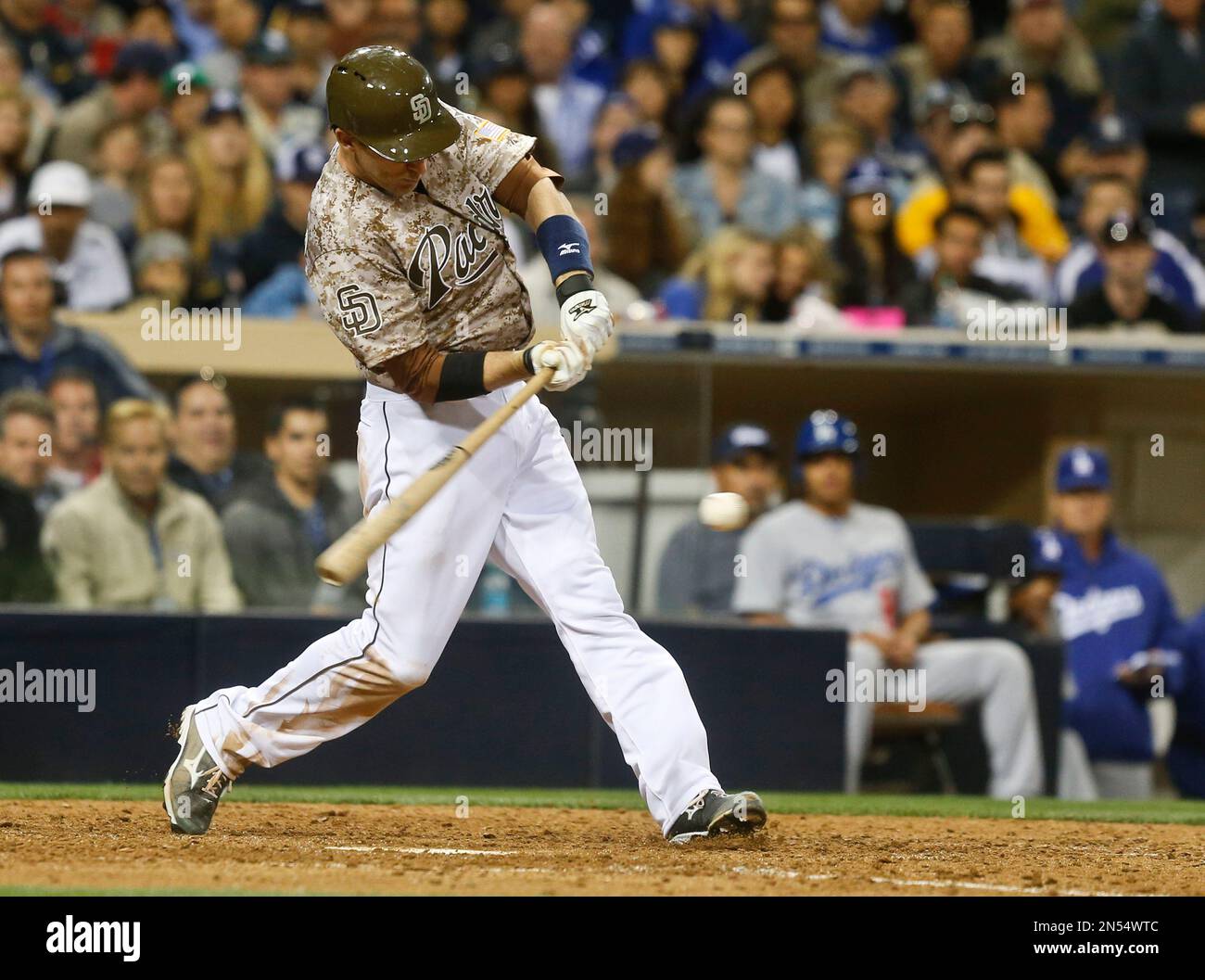 San Diego Padres' Chris Denorfia connects for a two run single against ...