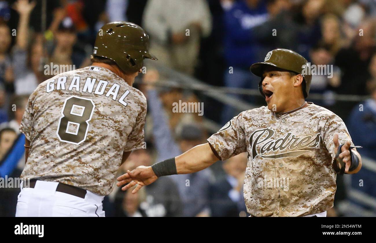 San Diego Padres' Everth Cabrera shouts in joy while celebrating with ...