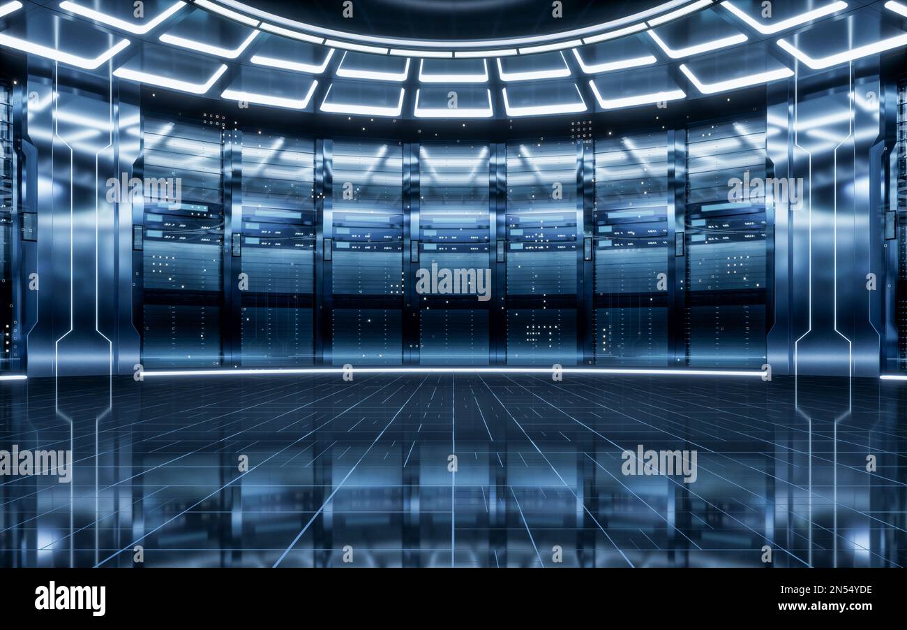 Sever racks and data center, big data and cloud computing concept, 3d rendering. Digital drawing ...