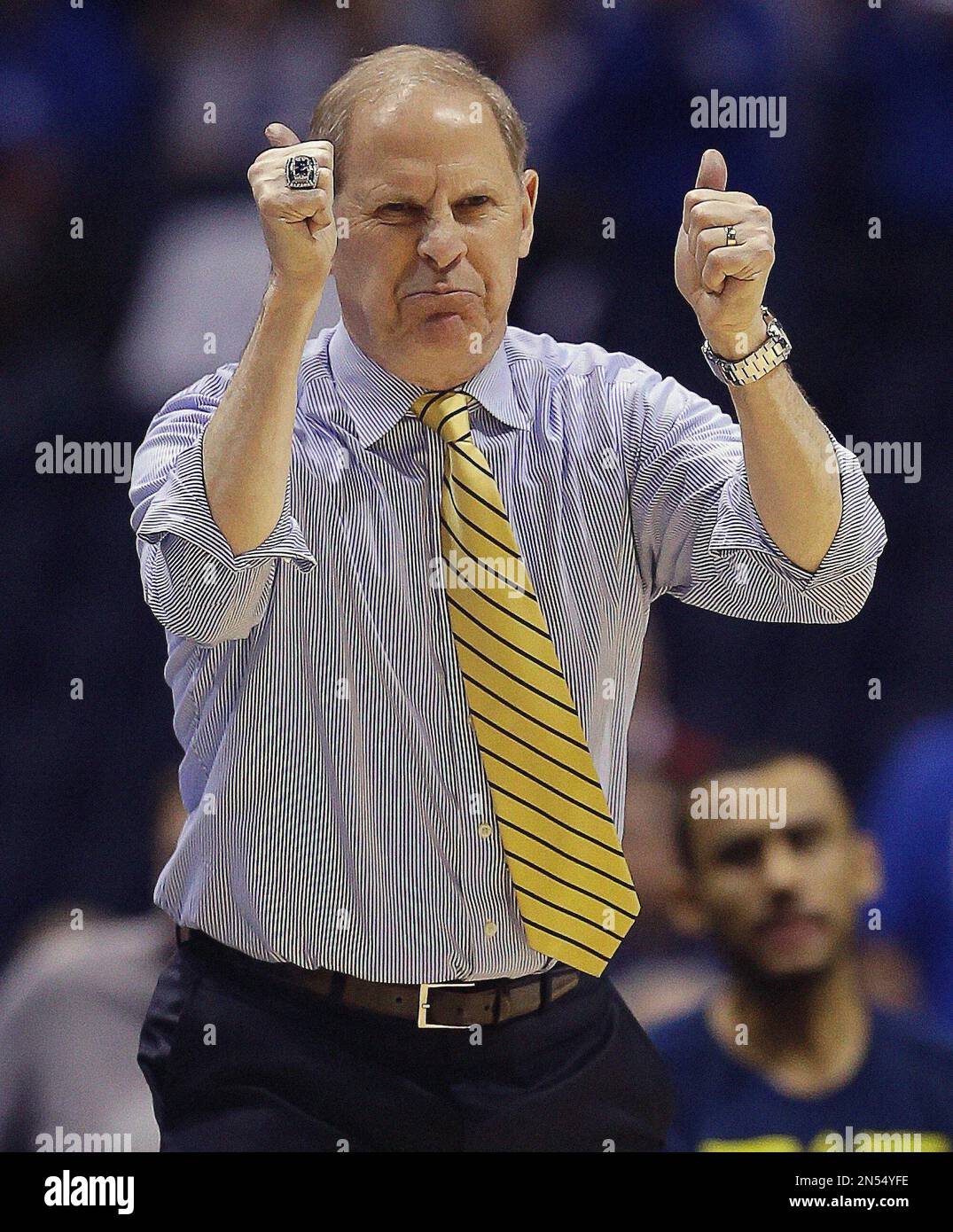 Michigan head coach John Beilein reacts during the first half of an ...