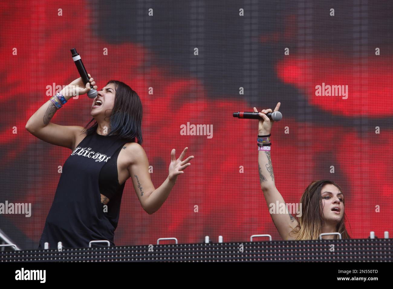 Yasmine Yousaf (L) and Jahan Yousaf of Krewella performs at the Ultra ...