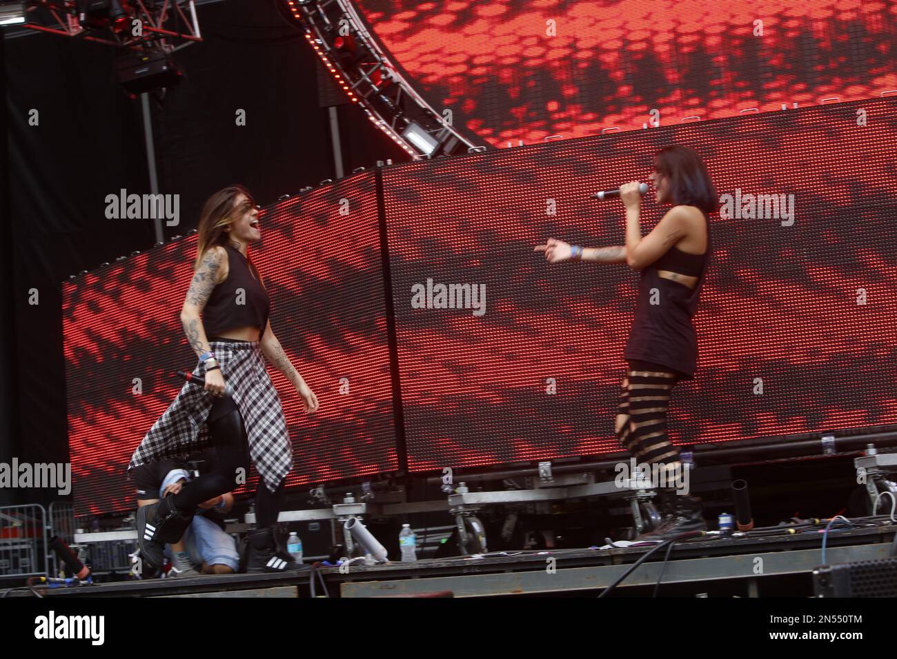 Jahan Yousaf (L) and Yasmine Yousaf of Krewella performs at the Ultra ...