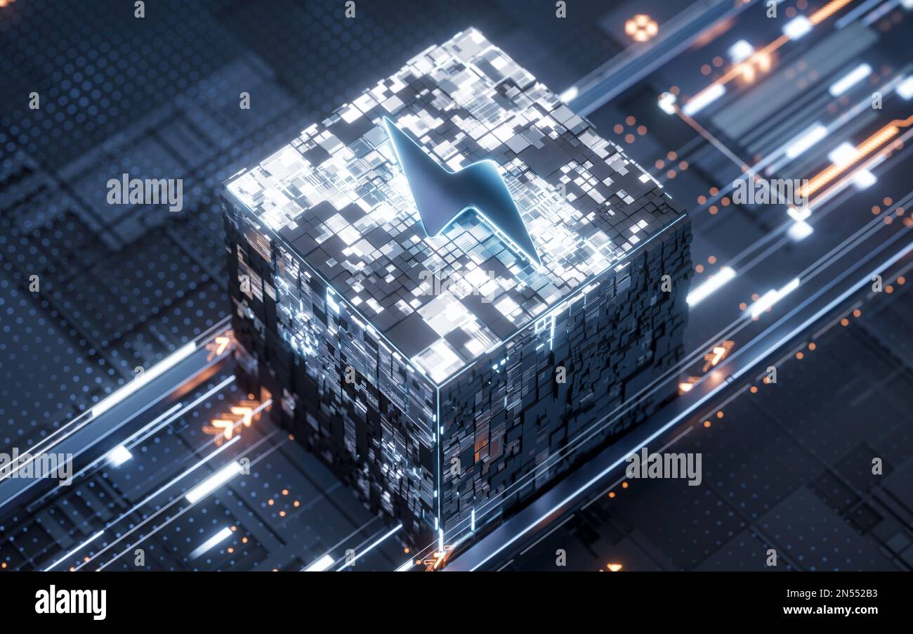 Circuit board and electrical chip core, 3d rendering. Digital drawing ...
