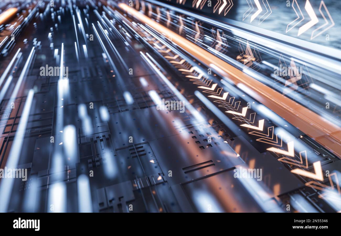 Fast speed electronic transmission circuit, 3d rendering. Digital ...