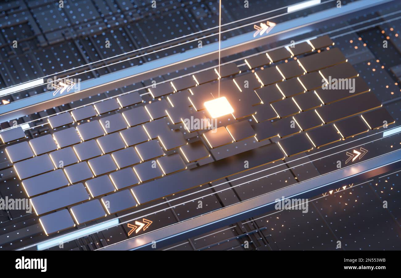 Computer keyboard with digital cyberspace background, 3d rendering ...