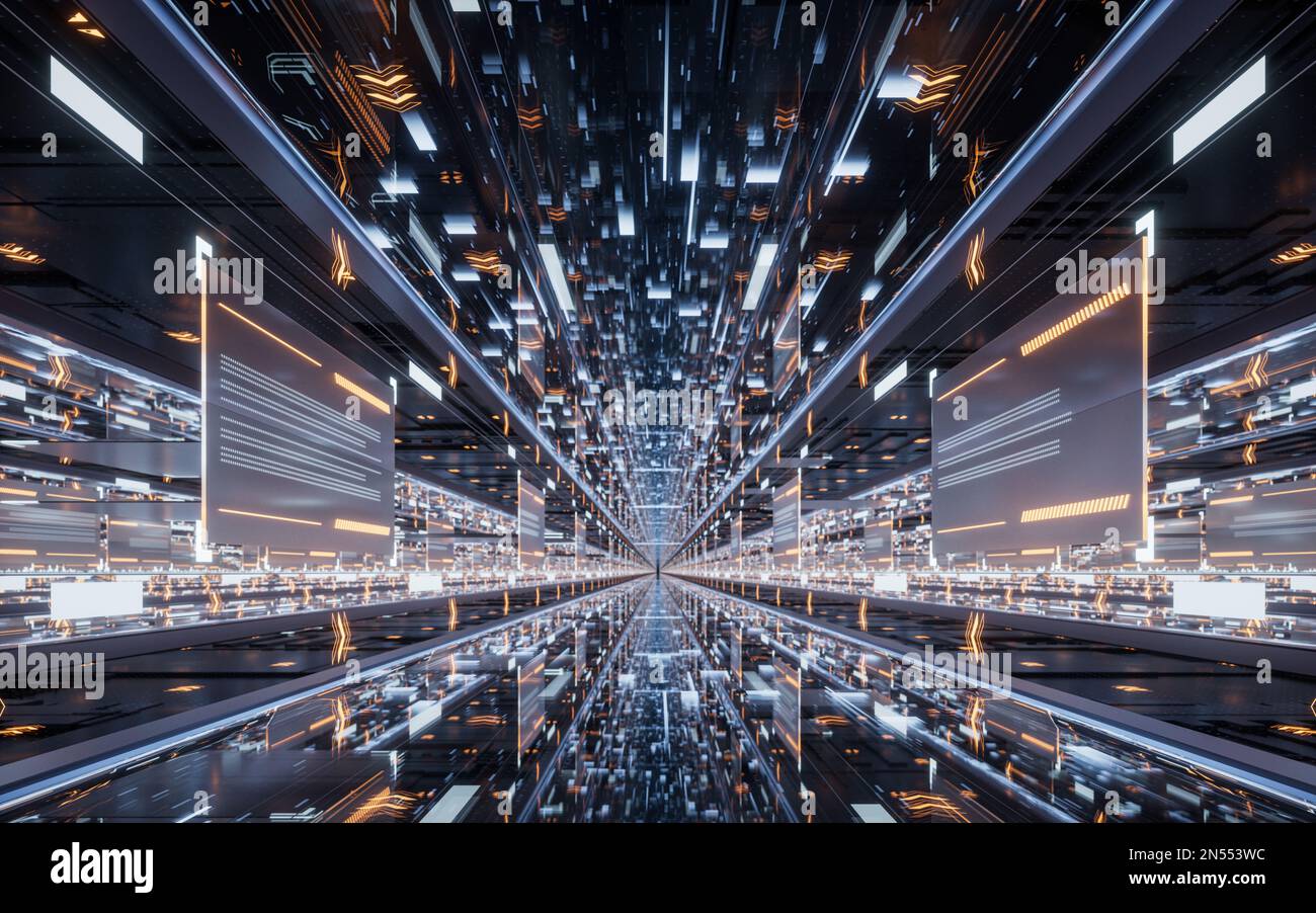 Digital cyberspace tunnel, technology background, 3d rendering. Digital ...