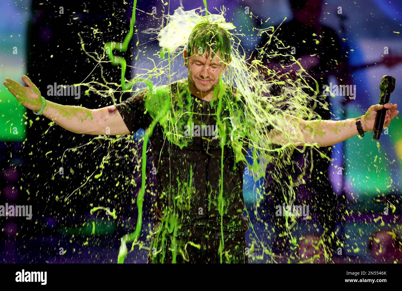Host Mark Wahlberg gets slimed at the 27th annual Kids' Choice Awards ...