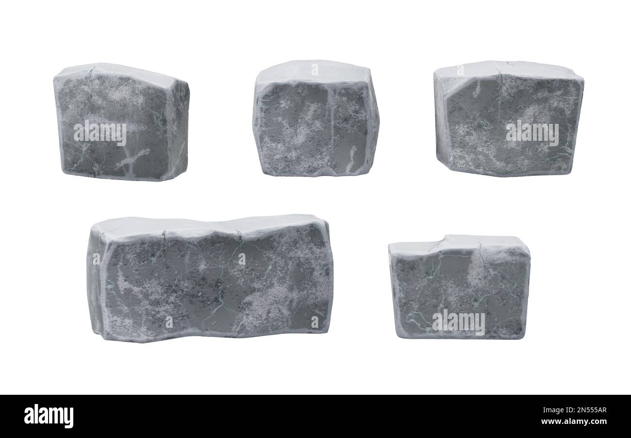 Rough stones isolated on white background, 3d rendering. Digital ...