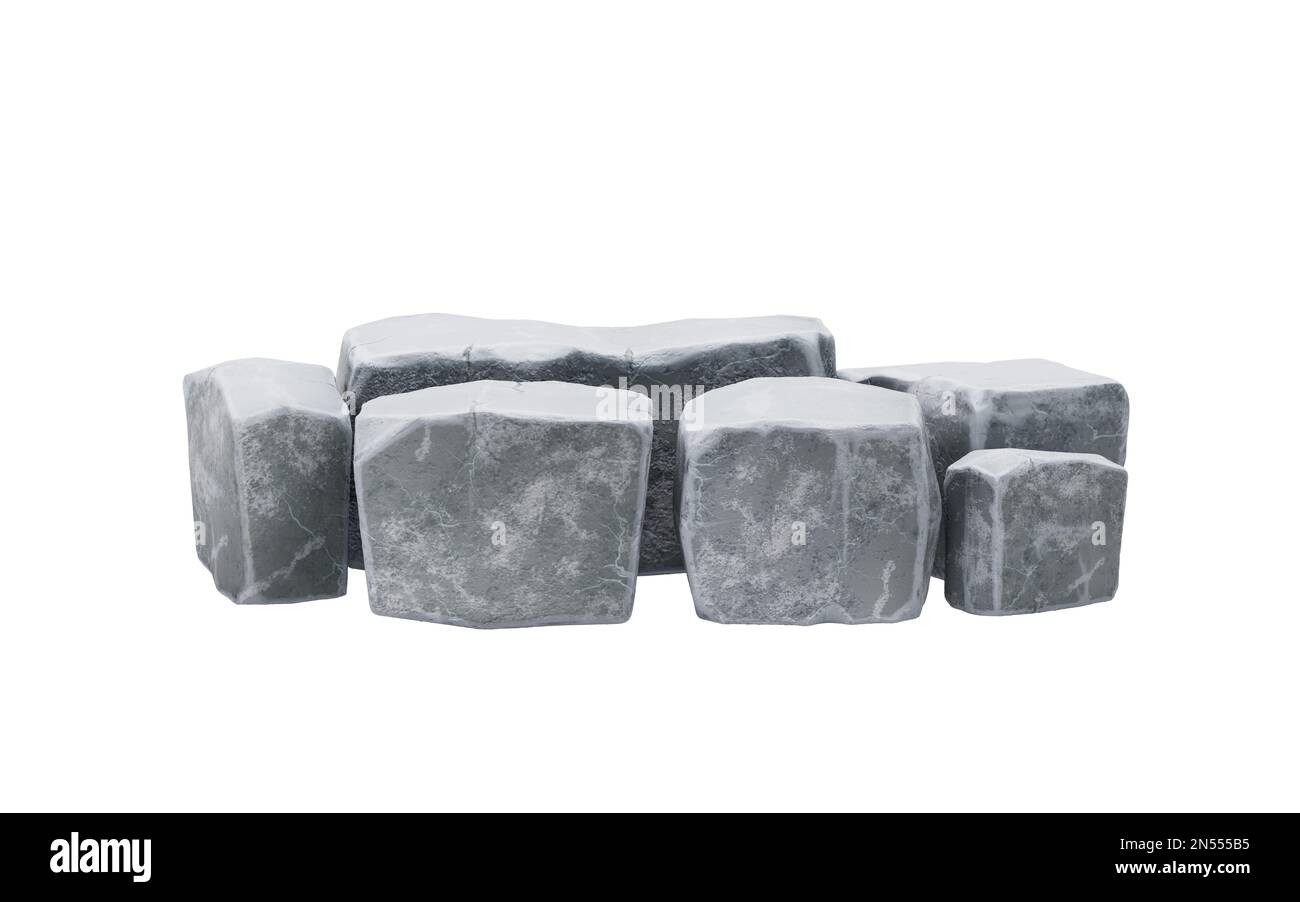 Rough stones isolated on white background, 3d rendering. Digital ...