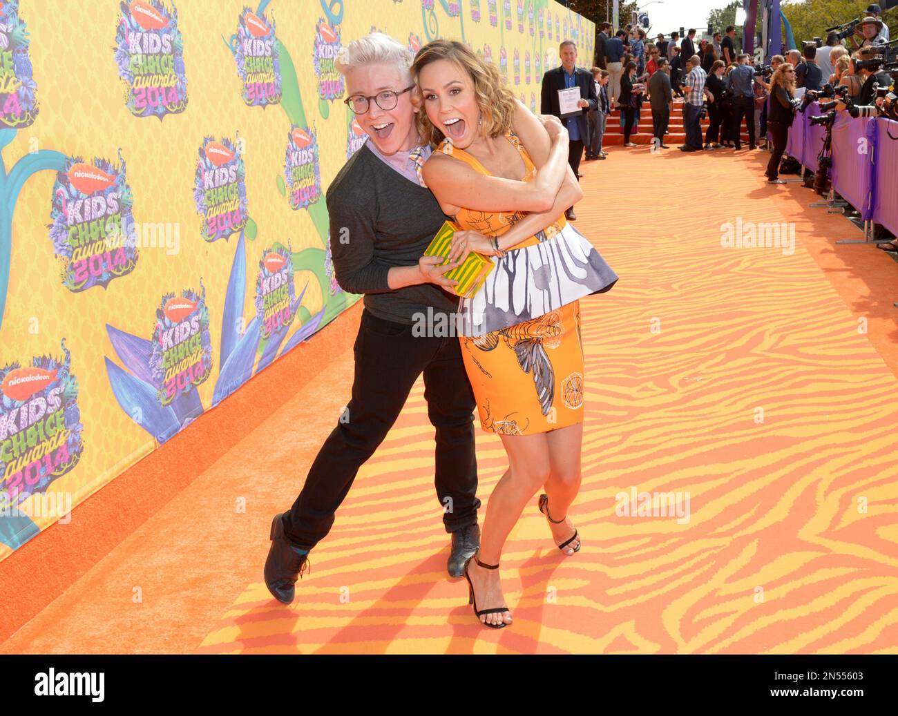 Tyler Oakley, left, and Keltie Colleen arrive at the 27th annual Kids ...