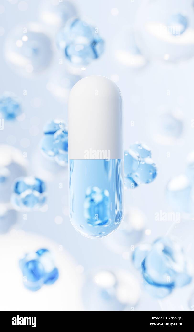 Medical capsule with biomedical concept, 3d rendering. Digital drawing ...