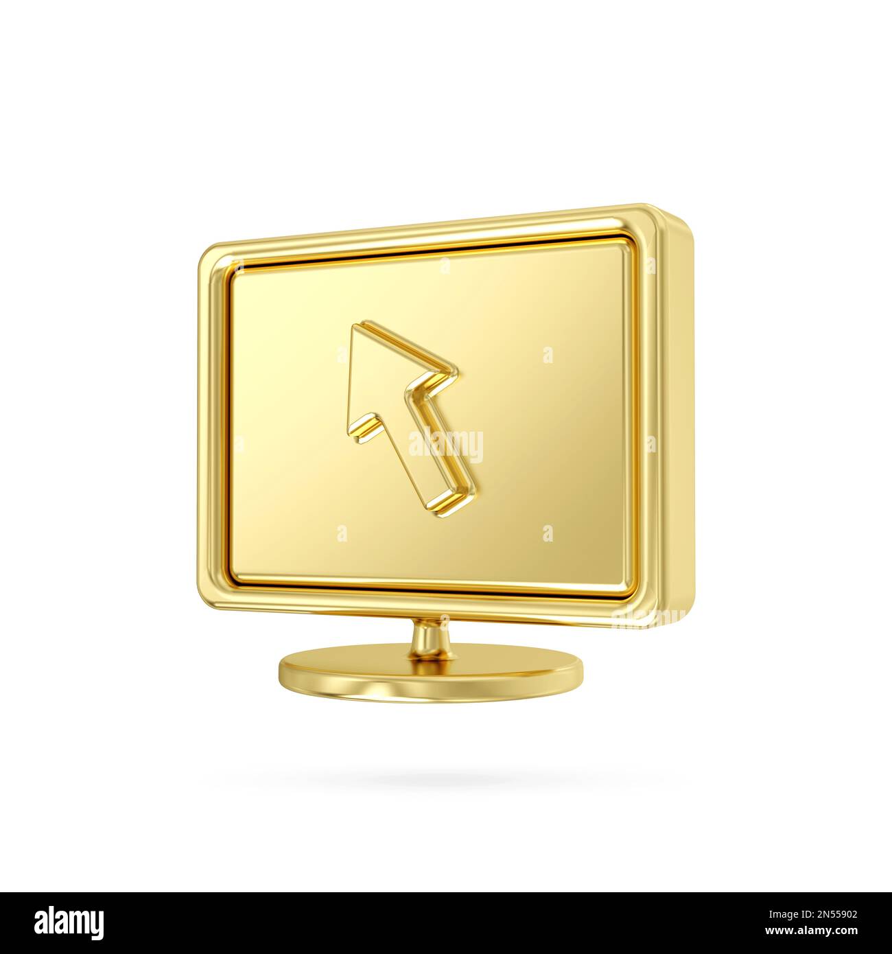 Gold metal computer monitor click cursor icon. 3d gold computer screen with cursor mouse ...