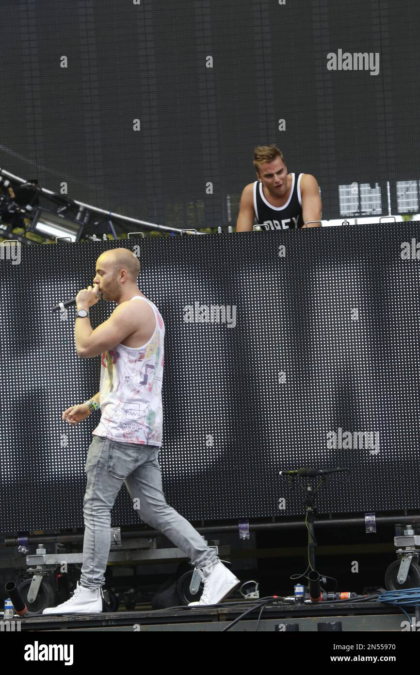 Wouter Janssen (l) and Sjoerd Janssen of Showtek performs at the Ultra ...