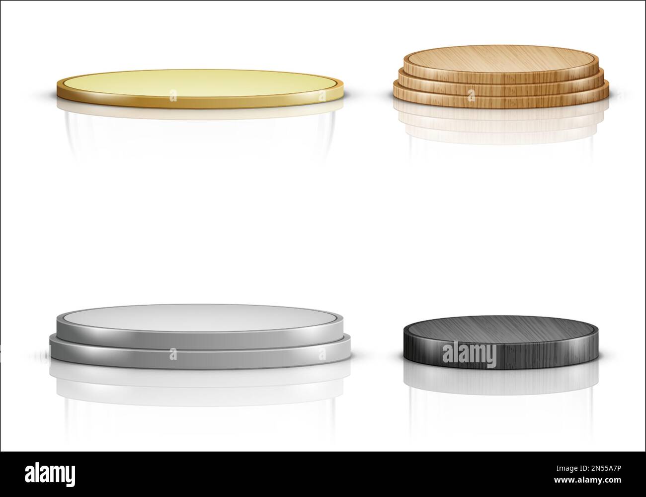 Wooden cutting board or tray, set of realistic vector illustrations ...