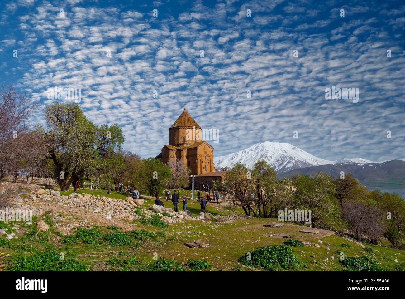 Akdamar Island in Van Lake. The Armenian Cathedral Church of the Holy ...